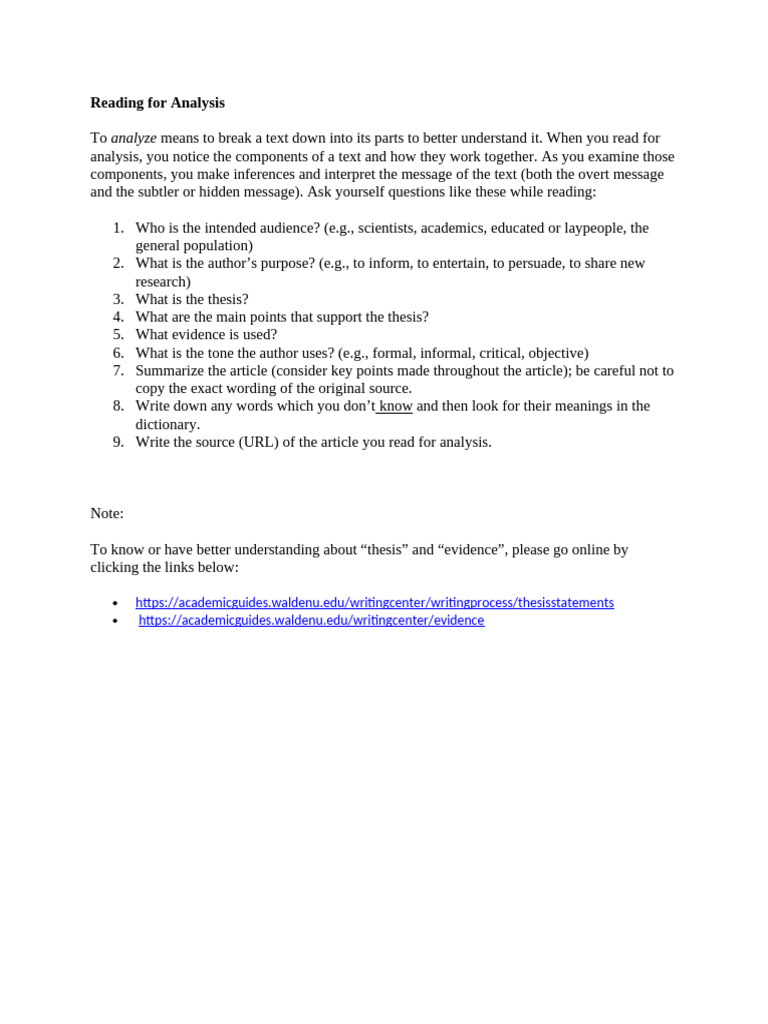 Analyzing Texts for Deeper Understanding | PDF