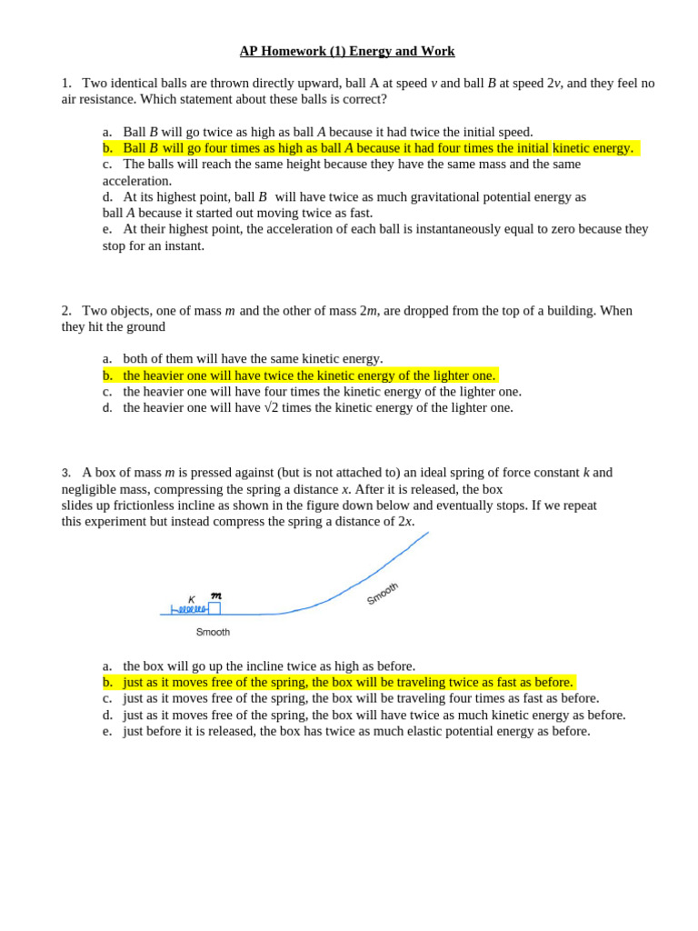 Energy and Work Physics Homework | PDF | Mass | Force
