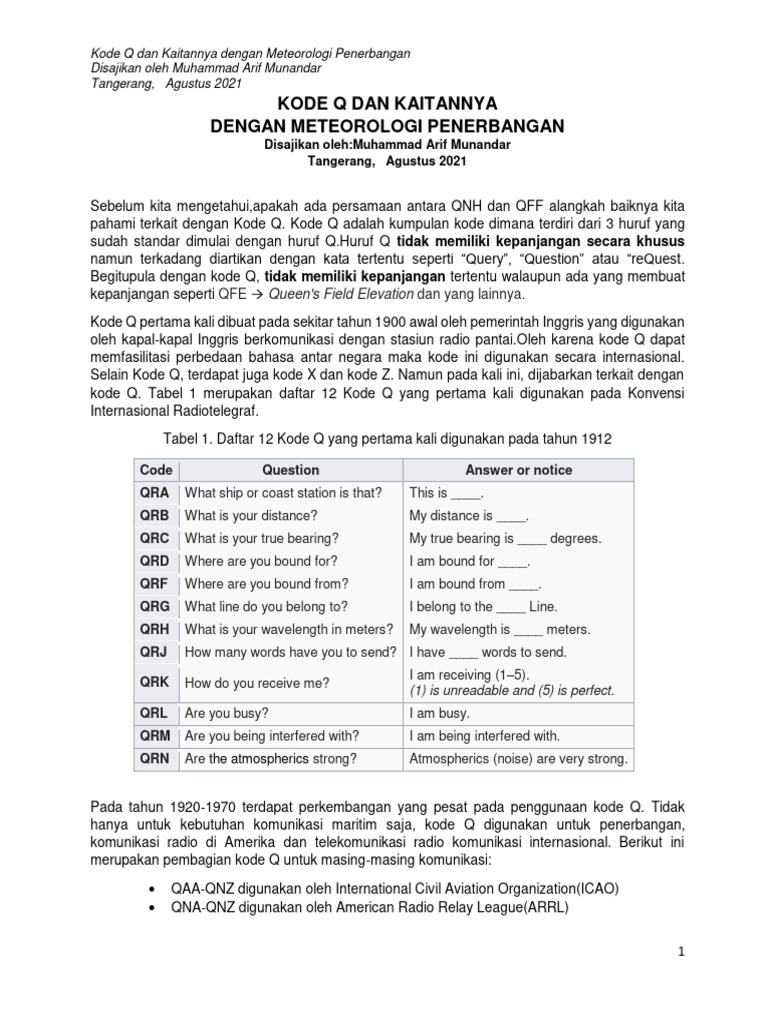 Kode Q dalam Meteorologi Penerbangan | PDF | Atmospheric Pressure ...