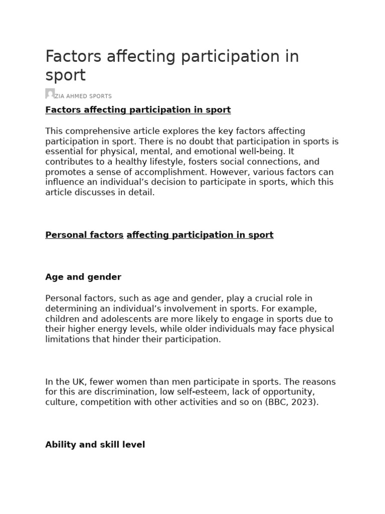 Factors Affecting Participation in Sport | PDF | Sports | Attitude ...
