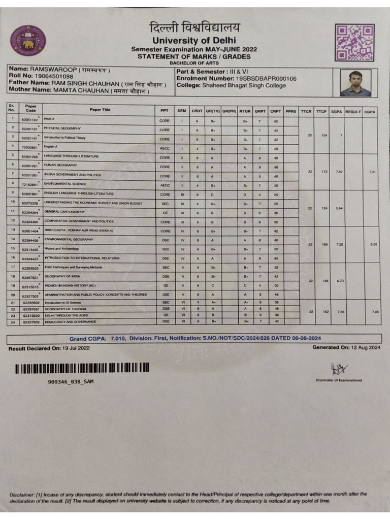 Graduation Marksheet | PDF