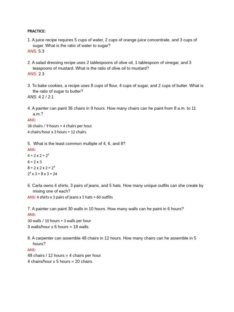 Math Problem Solutions and Ratios | PDF | Area