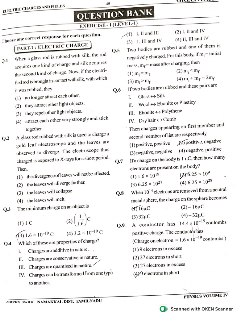 Electric Charges &Electric Field MCQ | PDF