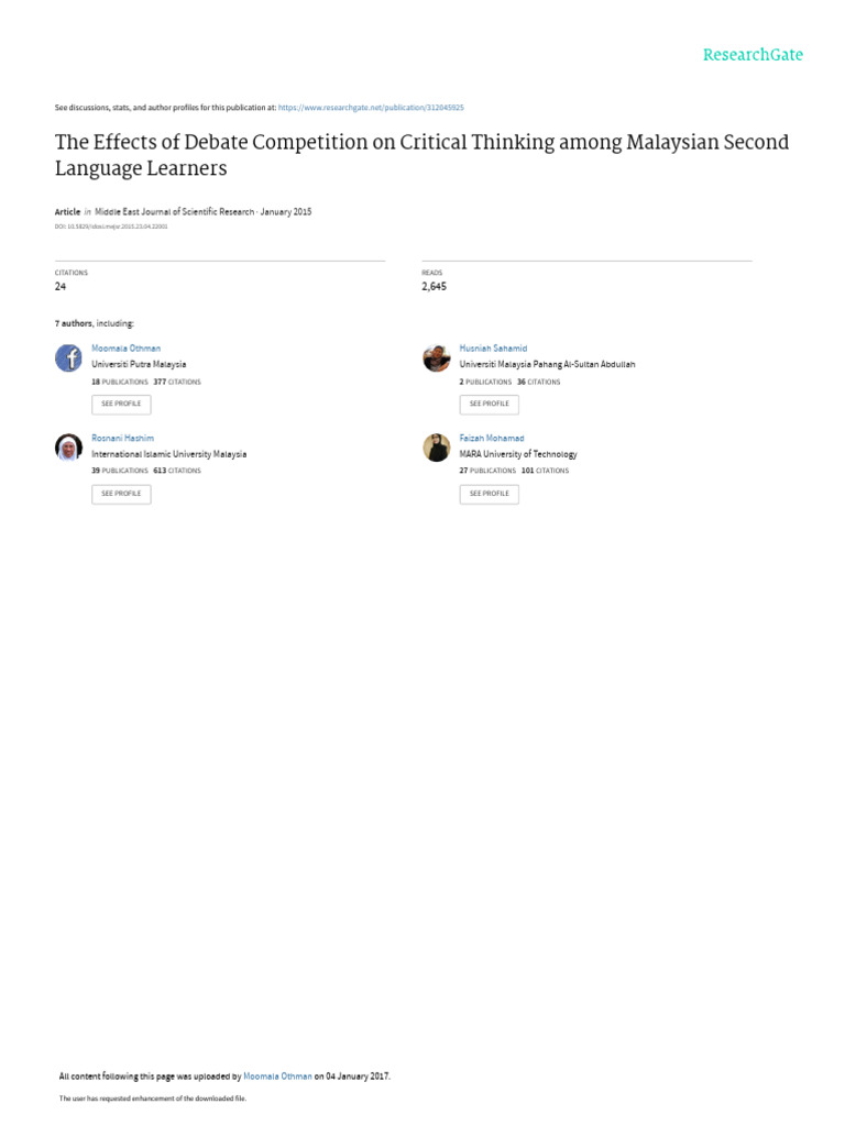 The Effects of Debate Competition On Critical Thinking Among | PDF ...