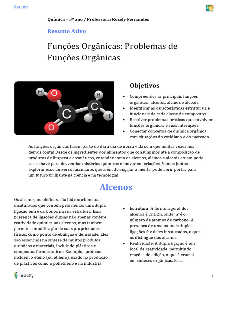 Resumo Das Funções Orgânicas 2 Texto Complementar | PDF | Alceno ...