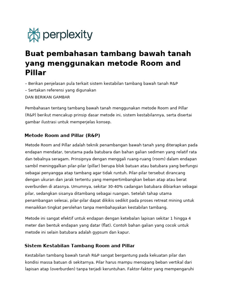 Metode Room and Pillar dalam Tambang Bawah Tanah | PDF