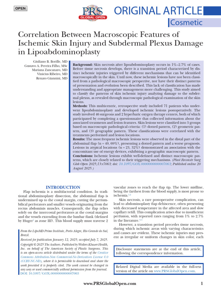 Ischemic Skin Injury Patterns in Lipoabdominoplasty | PDF | Ischemia ...