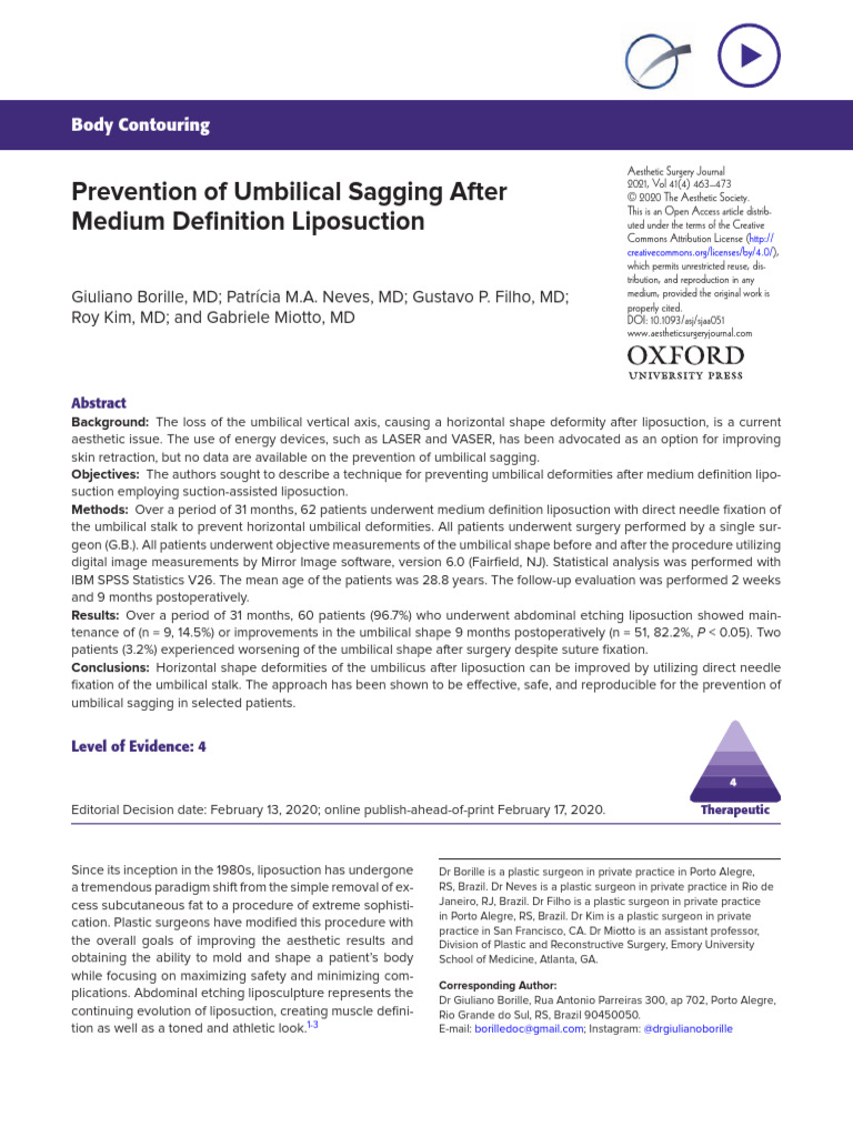 Prevention of Umbilical Sagging After Medium Definition Liposuction ...