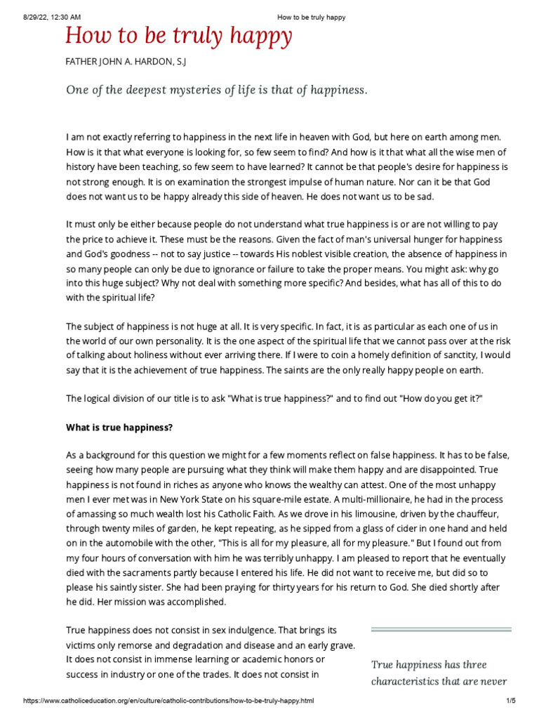Understanding True Happiness | PDF | God The Father | Happiness