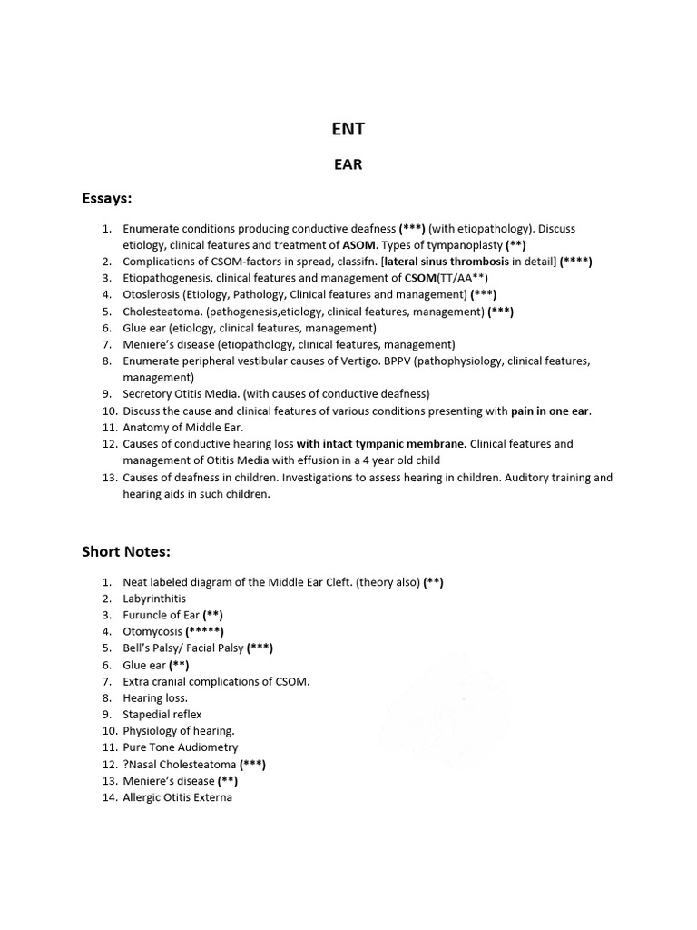 ENT Disorders: Diagnosis and Management | PDF | Ear | Human Nose