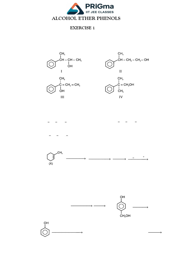 Alcohols Ether Phenols Worksheet-1 | PDF | Ether | Ester