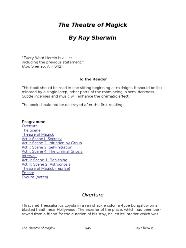 Sherwin, Ray - The Theatre of Magick | PDF | Magic (Paranormal) | Dualism
