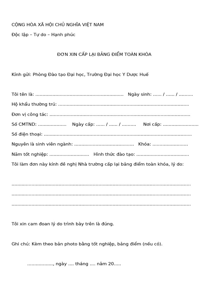 Don Xin Cap Lai Bang Diem Toan Khoa | PDF