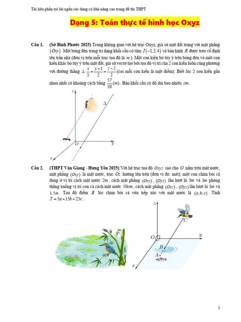 Toán thực tế Hình Oxyz | PDF