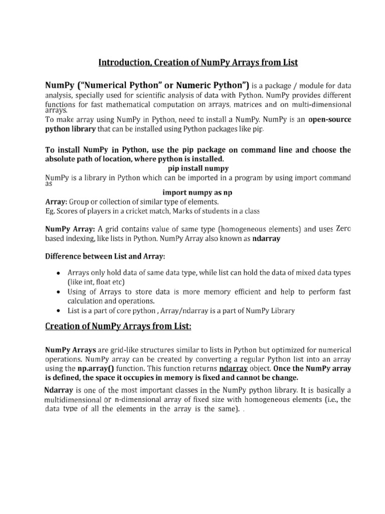 Introduction To Numpy-Ip Notes | PDF
