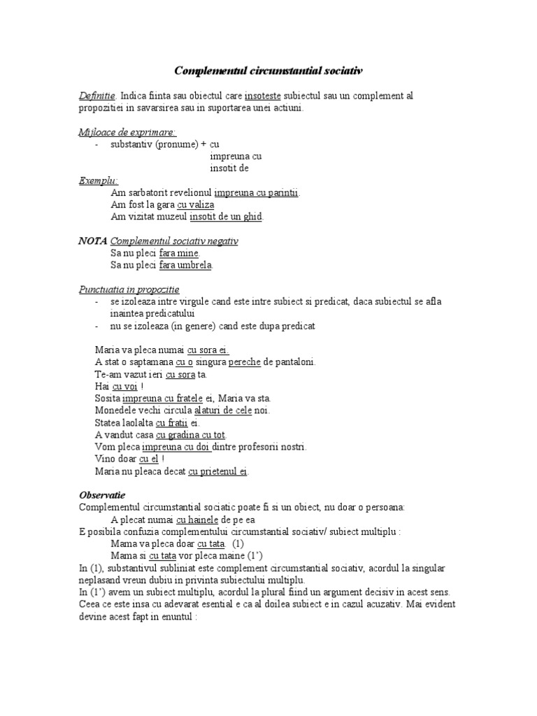 Complementul Circumstantial Sociativ | PDF