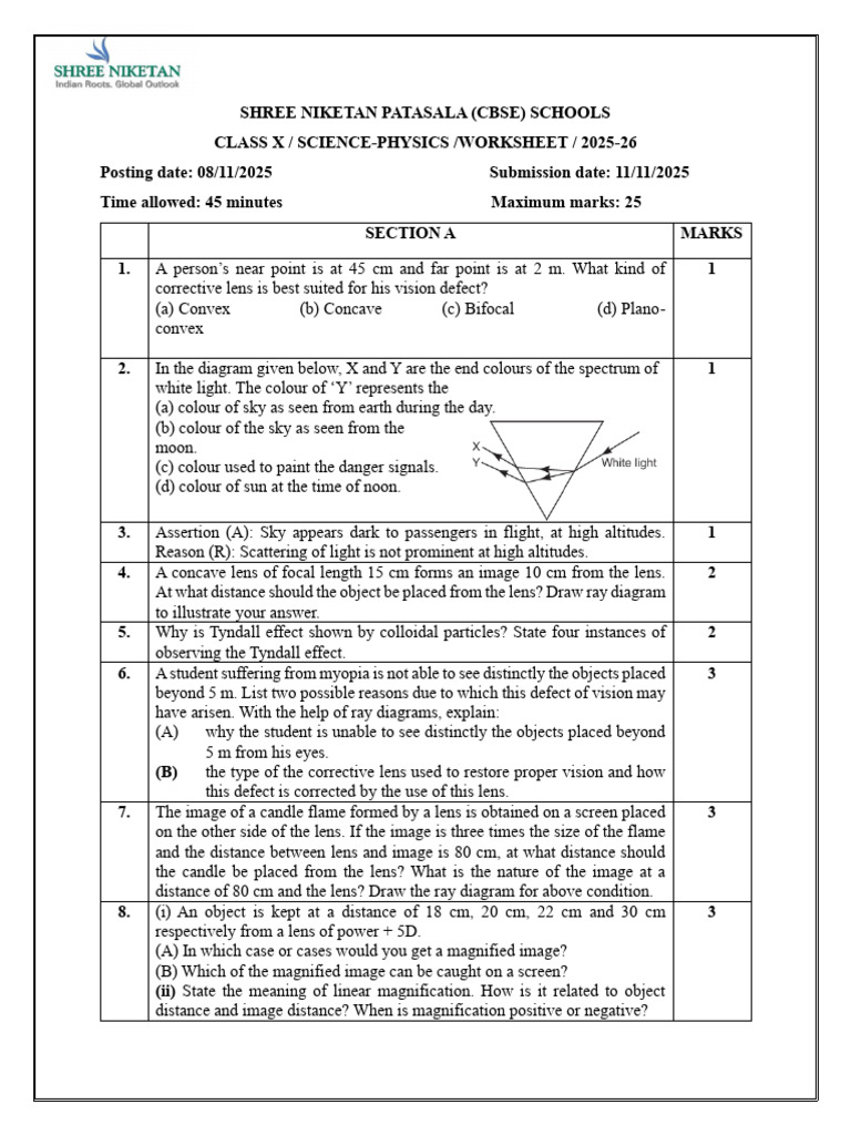 Class X Science Physics Worksheet 2025-26 | PDF | Applied And ...