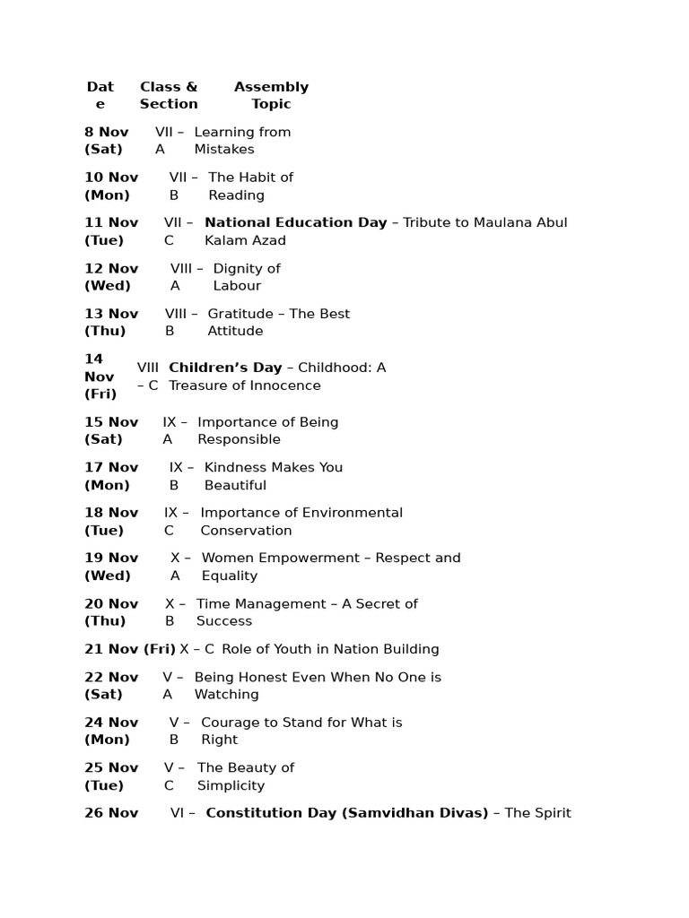 Topics For The Assembly November | PDF