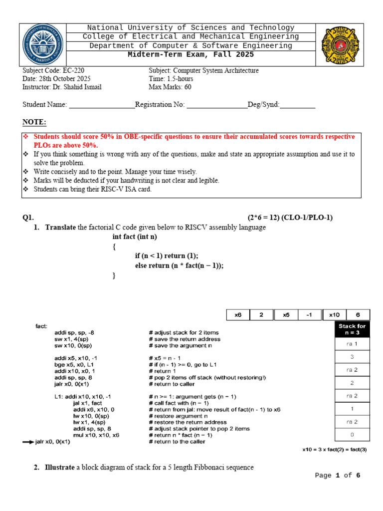 Midterm Exam: Computer System Architecture | PDF | Computer Engineering ...