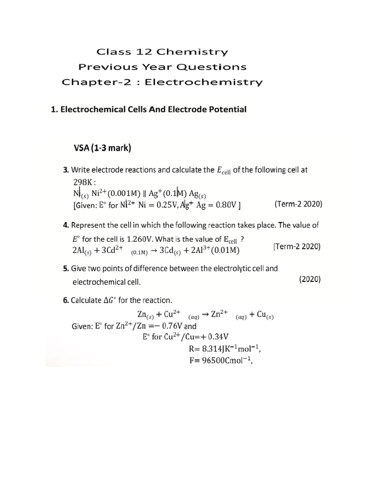 Electrochemistry Class 12 Cbse | PDF