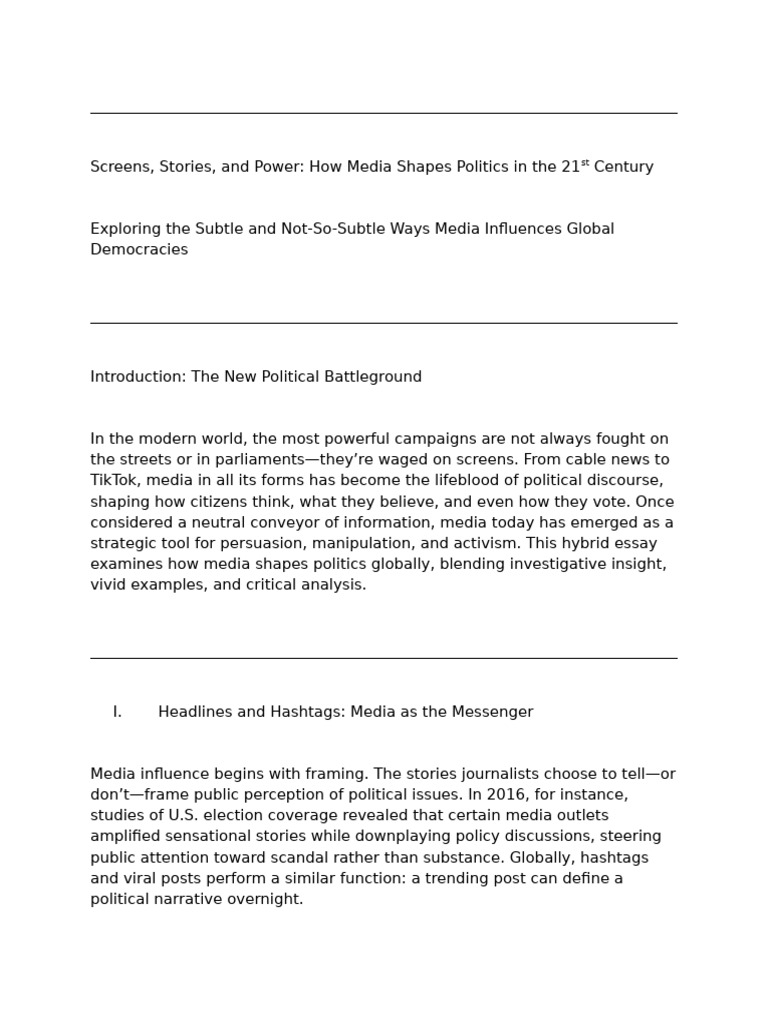 Media's Role in 21st Century Politics | PDF | Social Media | Popular ...