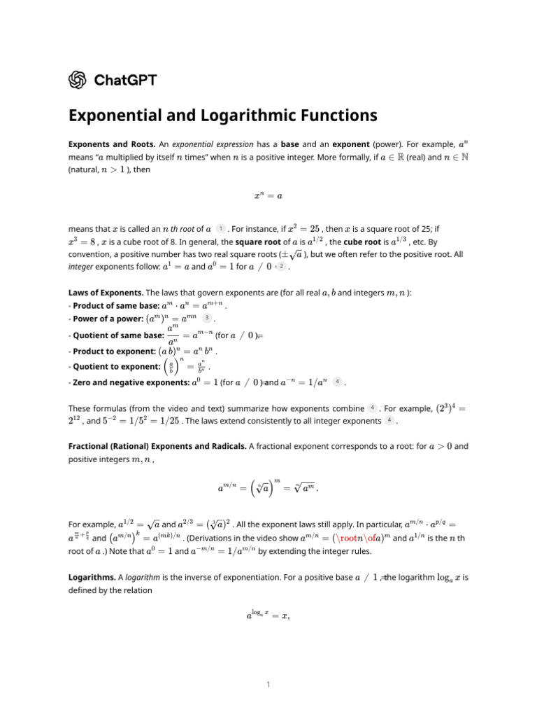 Exponential and Logarithmic Functions | PDF | Exponentiation | Logarithm