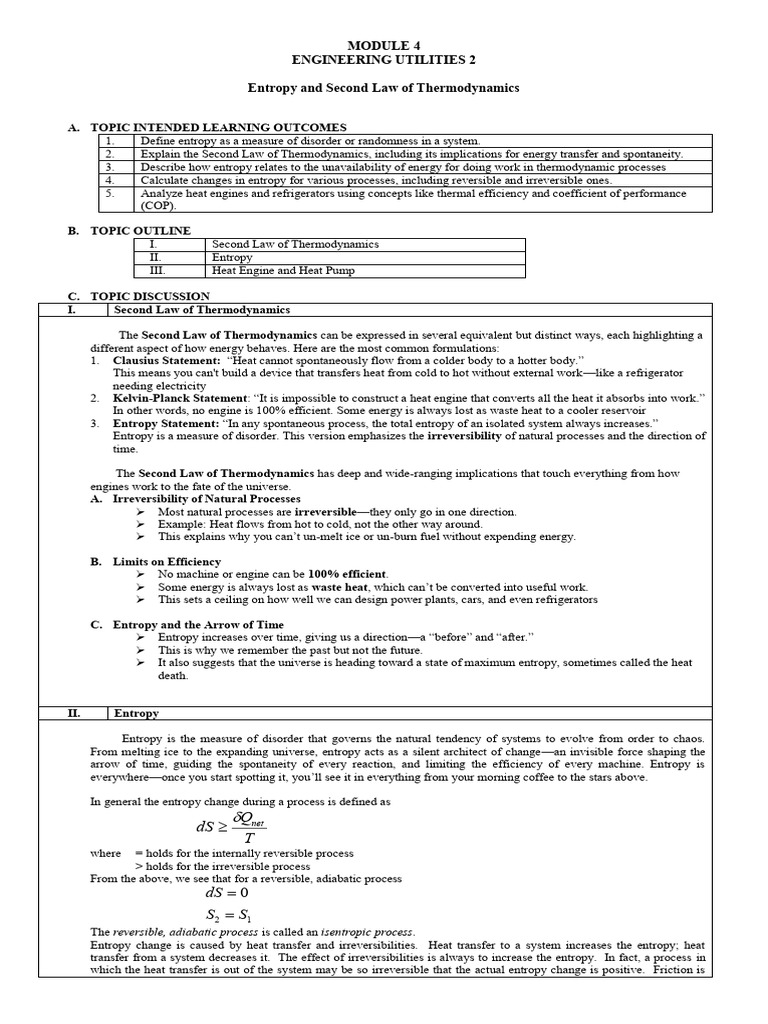 MODULE 4 Basic Thermodynamics III | PDF | Entropy | Second Law Of ...