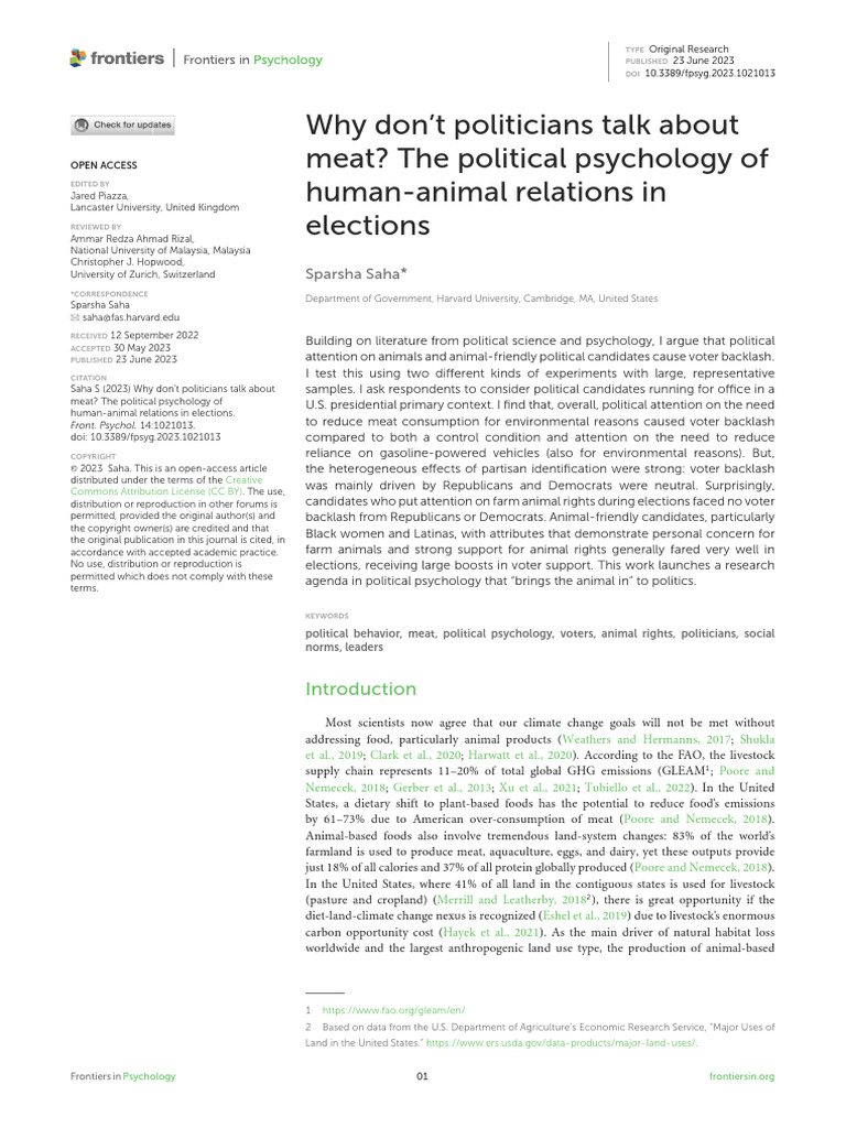 Why Don't Politicians Talk About Meat - The Political Psychology of ...