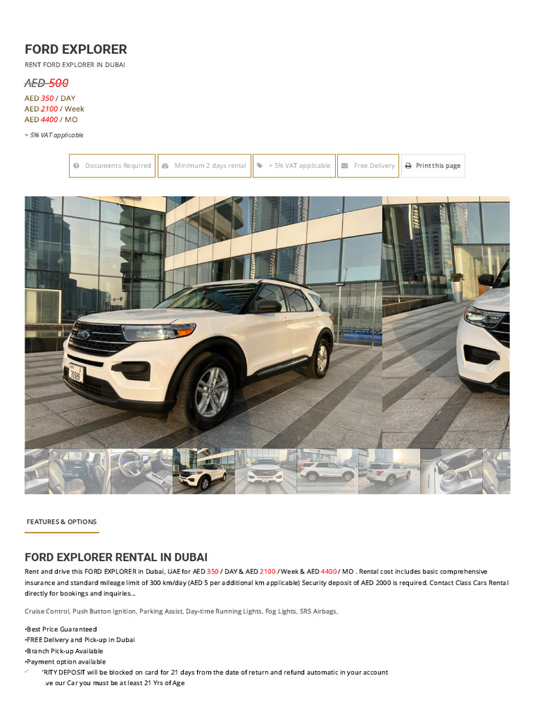Class Cars Rental - Ford Explorer | PDF | Car Rental | Dubai