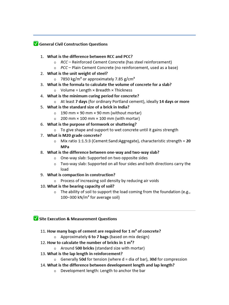 Civil Construction FAQs and Guidelines | PDF | Concrete | Drywall