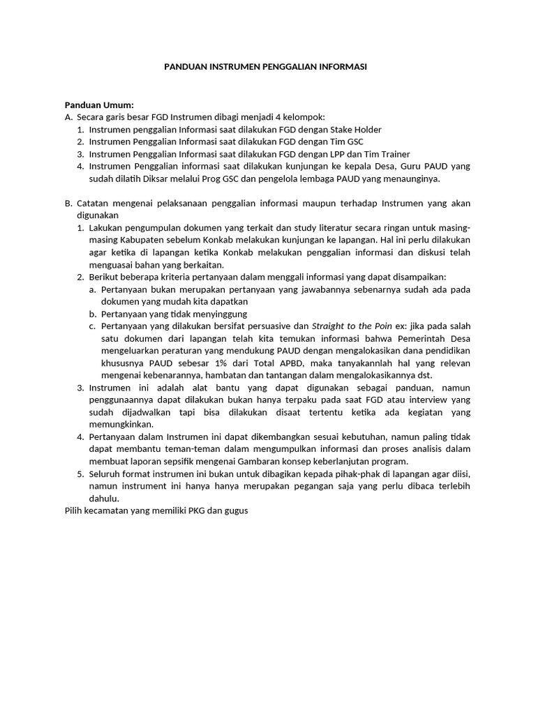 Panduan FGD Penggalian Informasi PAUD | PDF