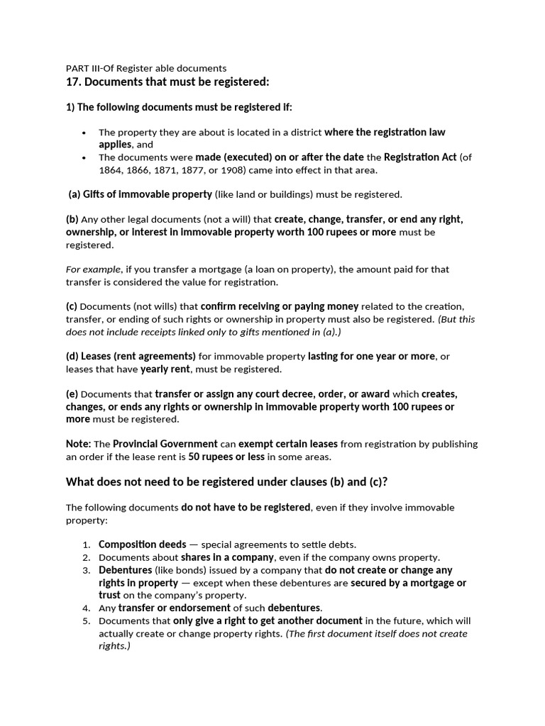 Registration Act Part 3,4,5 Final | PDF | Property | Lease