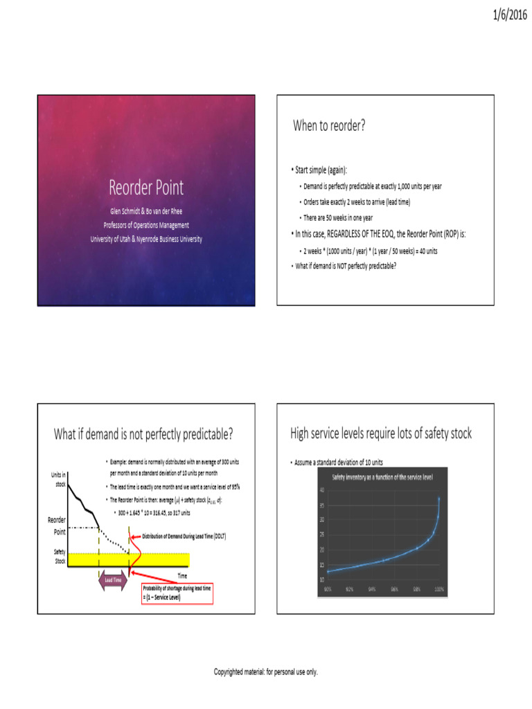 Reorder Point Handout | PDF | Statistical Analysis | Teaching Mathematics
