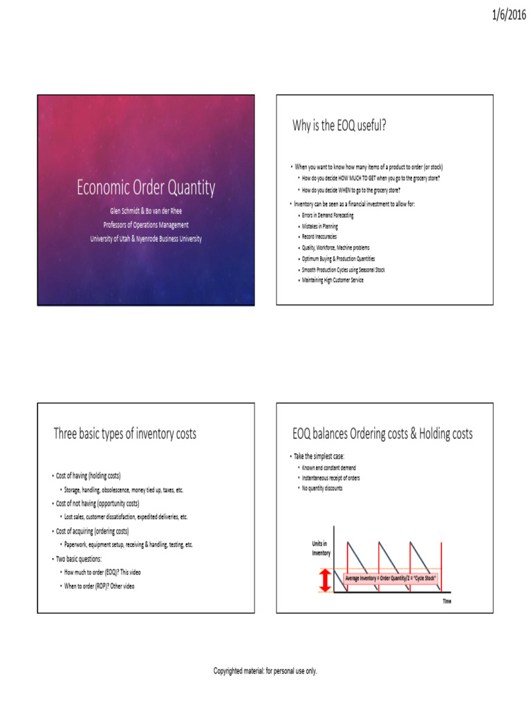 Economic Order Quantity Handout | PDF | Inventory | Logistics