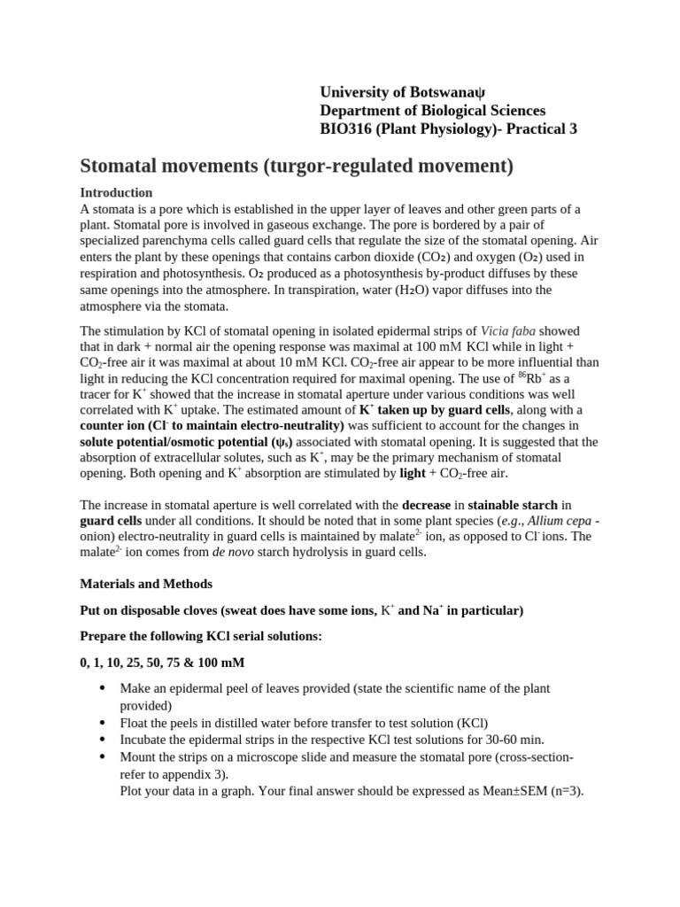 BIO316 Stomatal Movements PR 3 2022 | PDF | Stoma | Branches Of Botany