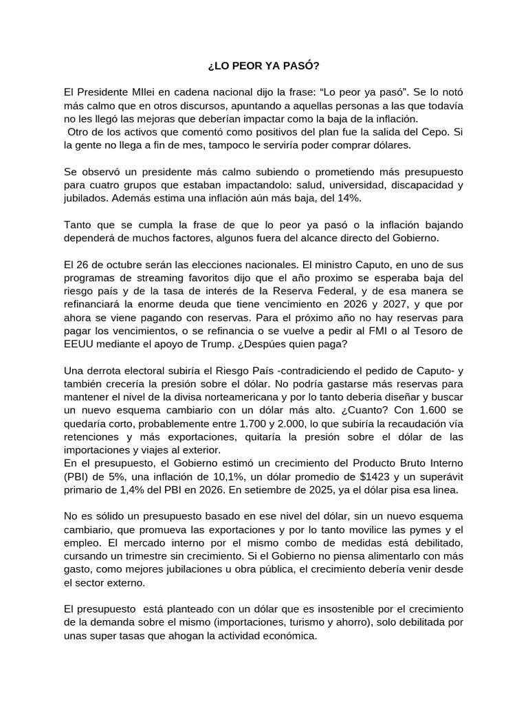 ¿Lo Peor Ya Pasó | PDF | Inflación | Dólar de los Estados Unidos