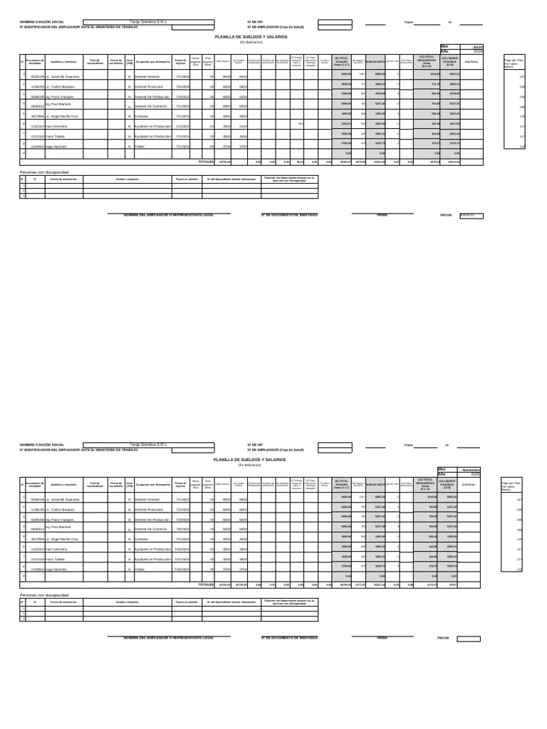 Formato Planilla Mensual | PDF | Compensación laboral | Labor