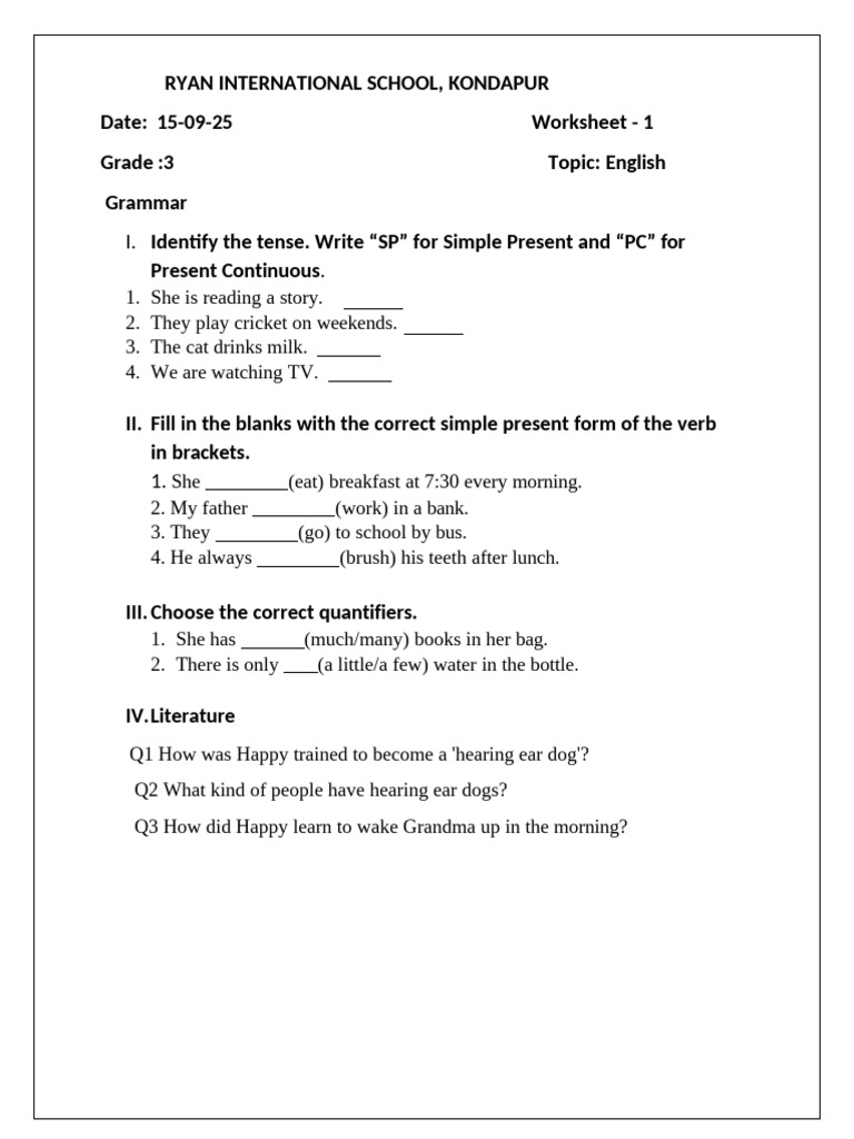 3rd Grade Full English Worksheet-1 | PDF | English Language