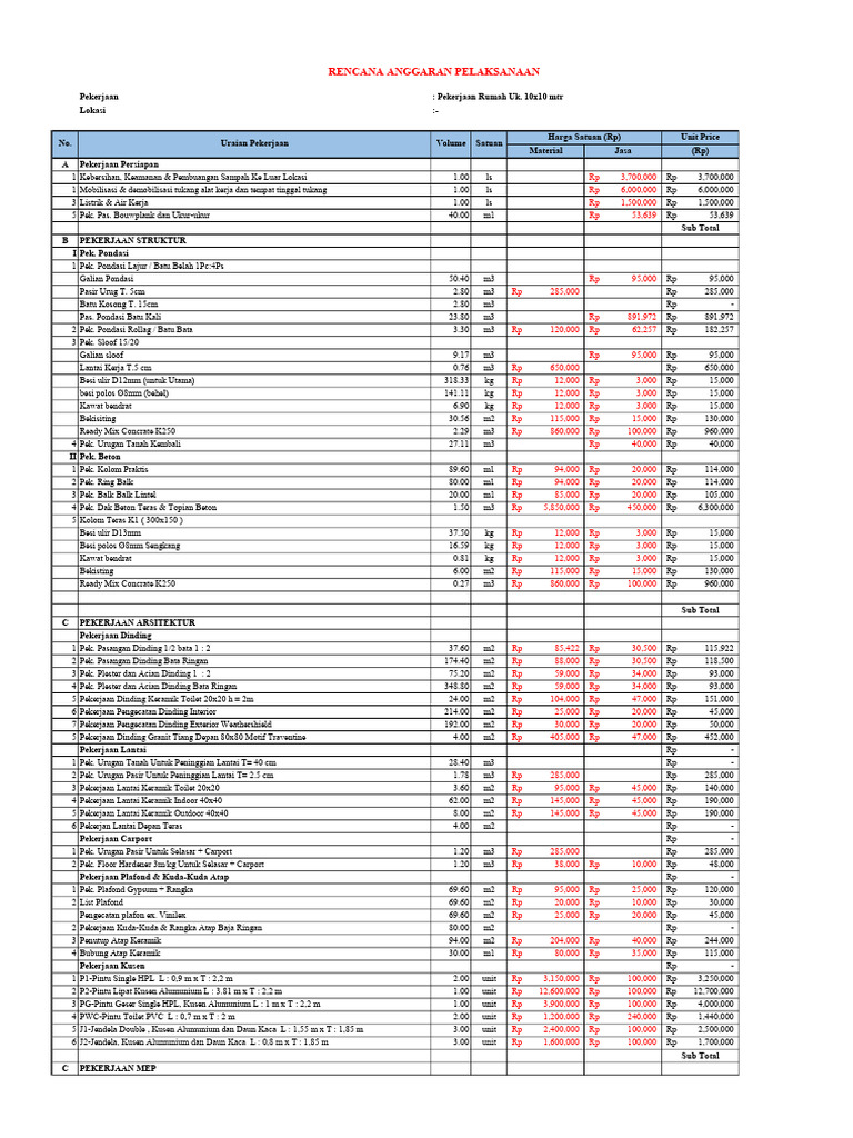 DRAFT - RAB RUMAH 10x10mtr | PDF