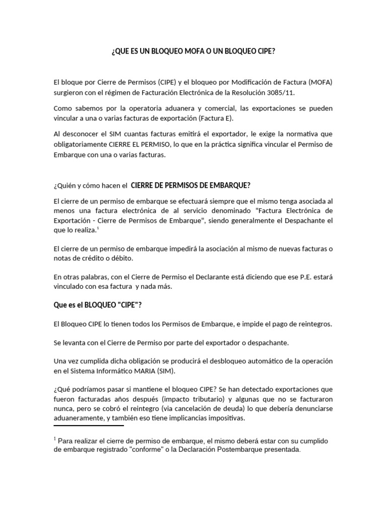 Que Es Un Bloqueo Mofa o Un Bloqueo Cipe | PDF | Factura | Economias