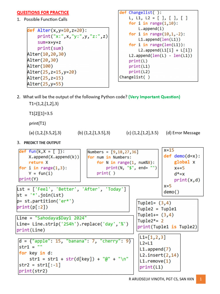 Predict The Output - Practice Questions | PDF