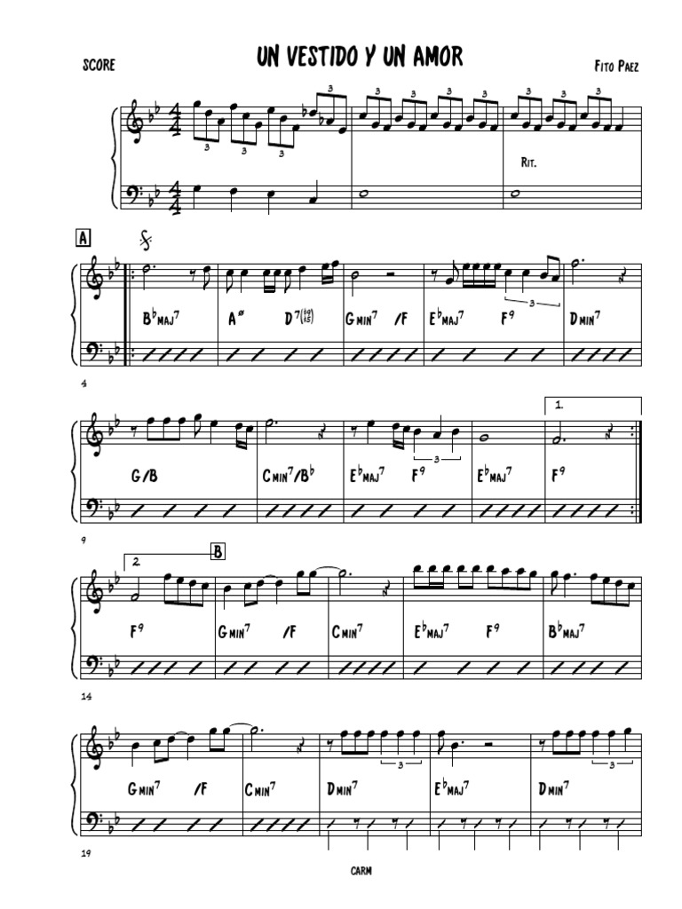Partitura de "Un Vestido y un Amor" | PDF