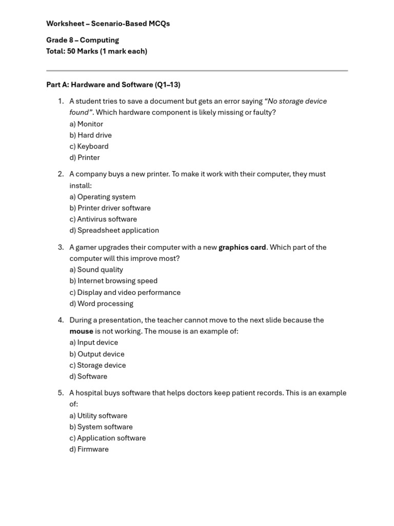 ICT Internal 1 Worksheet | PDF | Operating System | Random Access Memory