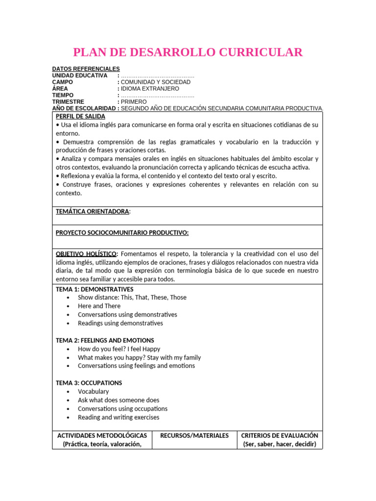 PDC Inglés Segundo | PDF | Aprendizaje | Enseñando