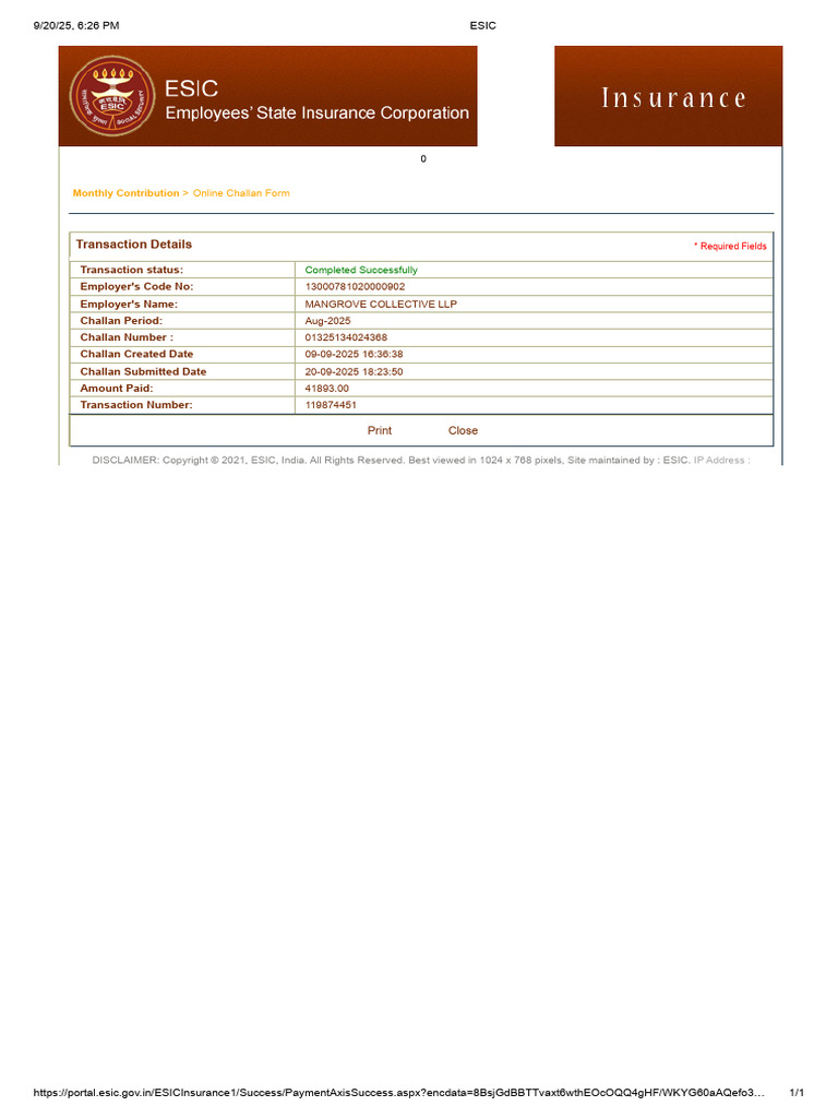 ESIC Monthly Contribution Payment Details | PDF