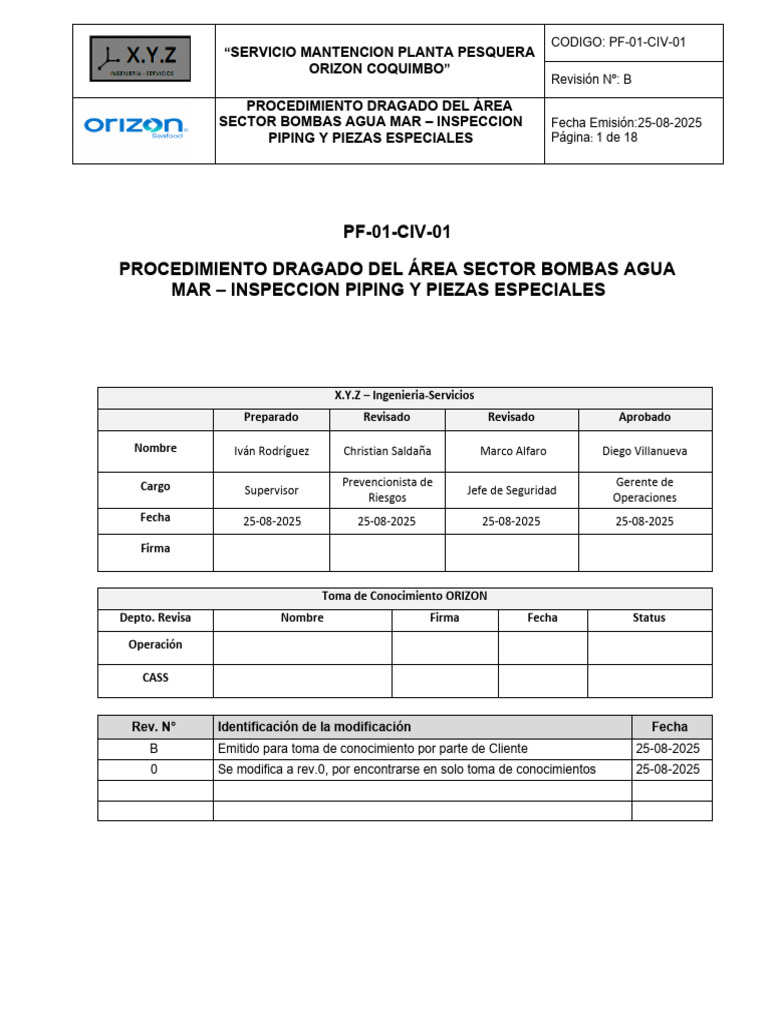PF-01-CIV-01 Dragado Sector Bbas Agua de Mar - Inspecciones | PDF | Agua