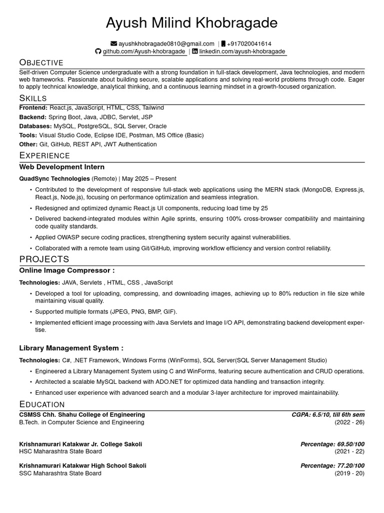 Ayush Resume | PDF | Web Development | Computing