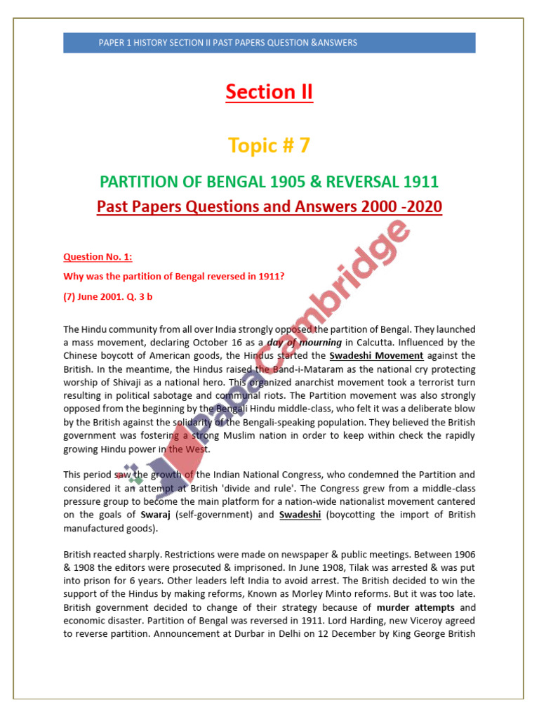 Aper 1 History Section II Past Paper Question and Answer | PDF ...