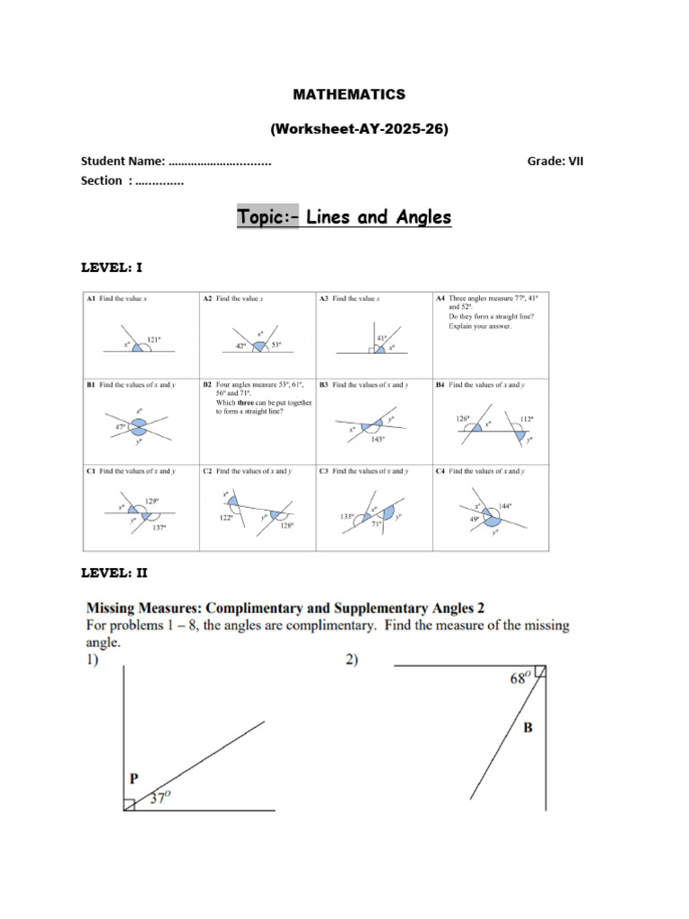 G7 Lines and Angles WS-1 | PDF