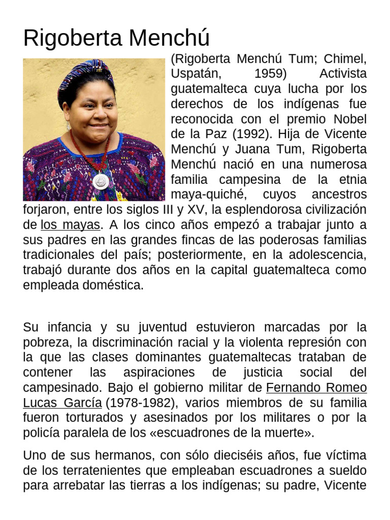 Rigoberta Menchú Tarea 6° | PDF | Mahatma Gandhi